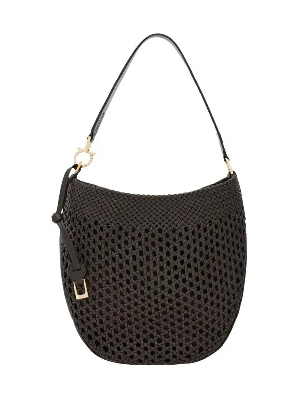 FERRAGAMO Woven Leather Hobo Bag - Testa Di Moro