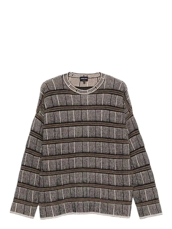 Giorgio Armani Striped Jacquard-knit Crew Neck Sweater - Black