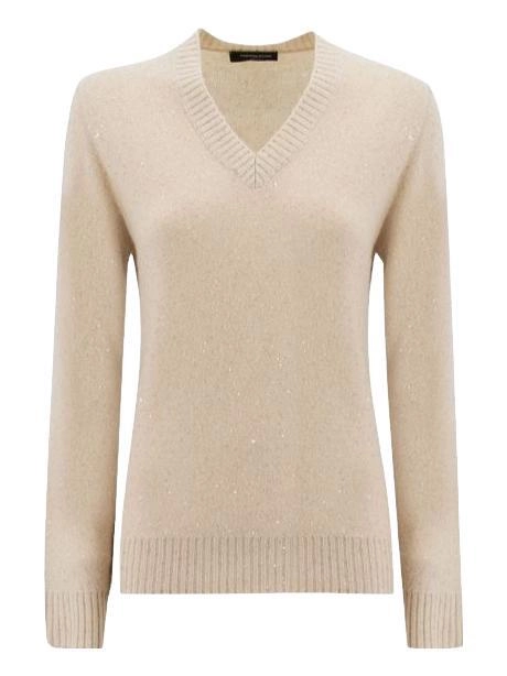 Fabiana Filippi Embellished V-neck Long-sleeved Jumper - Nude