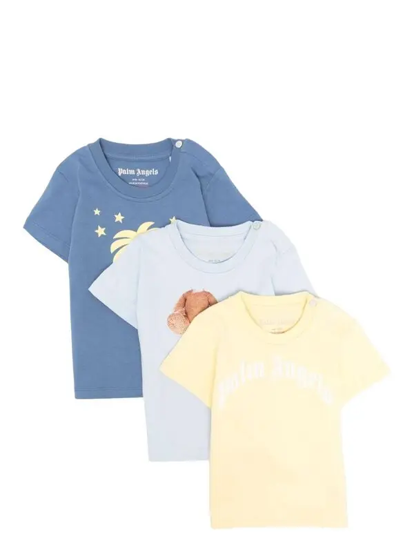 Palm Angels Logo Print Cotton T-shirt Set Of Three - Nude