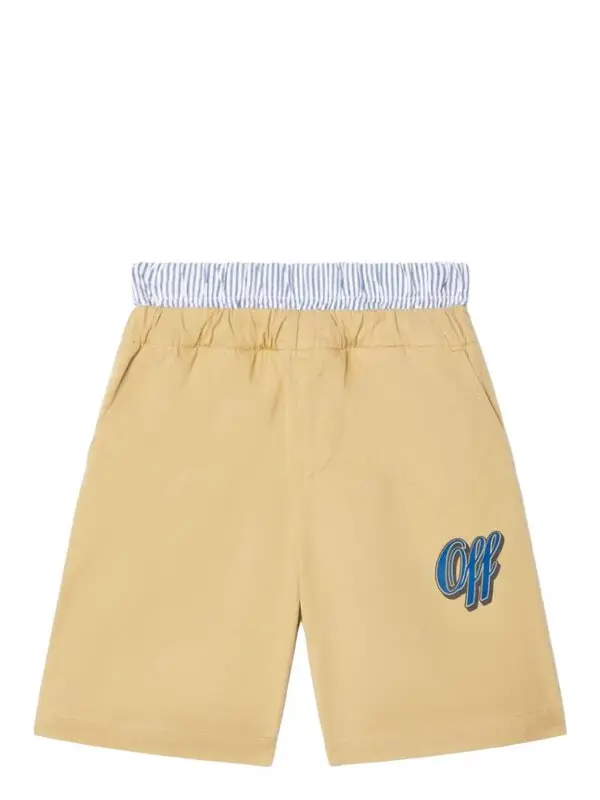 Off-White Logo Print Cotton Shorts - Nude