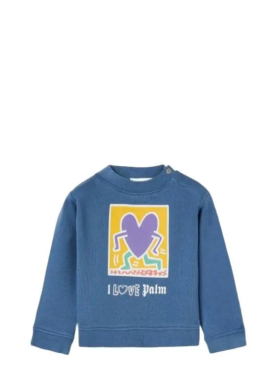 Palm Angels X Keith Haring Heart Print Cotton Sweatshirt - Blue