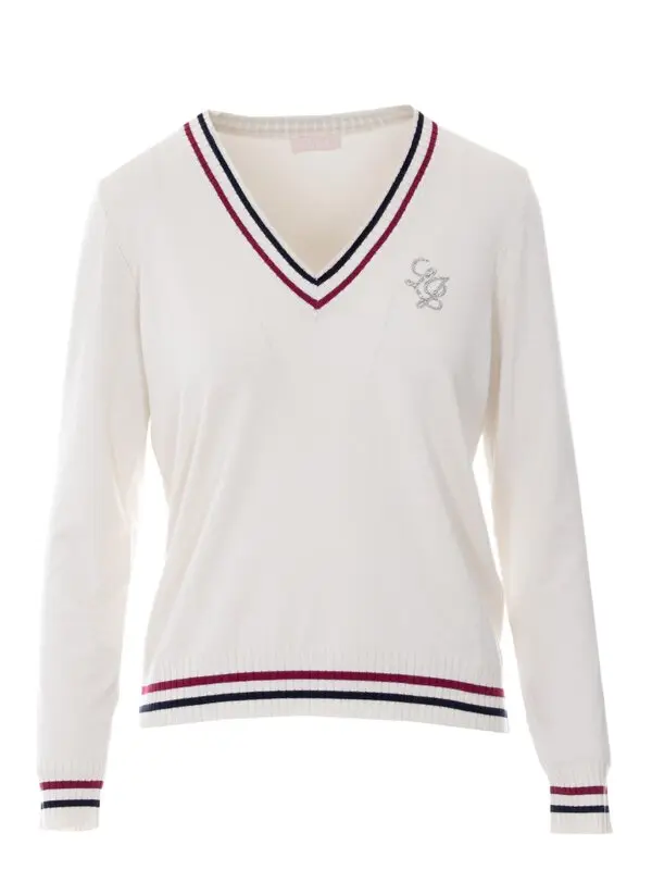 Liu Jo Logo Embellished V-neck Jumper - White