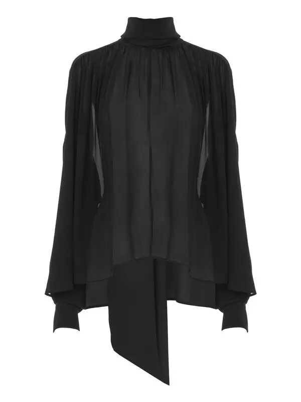 Chloé Silk Georgette Pleated Lace Shirt - Black