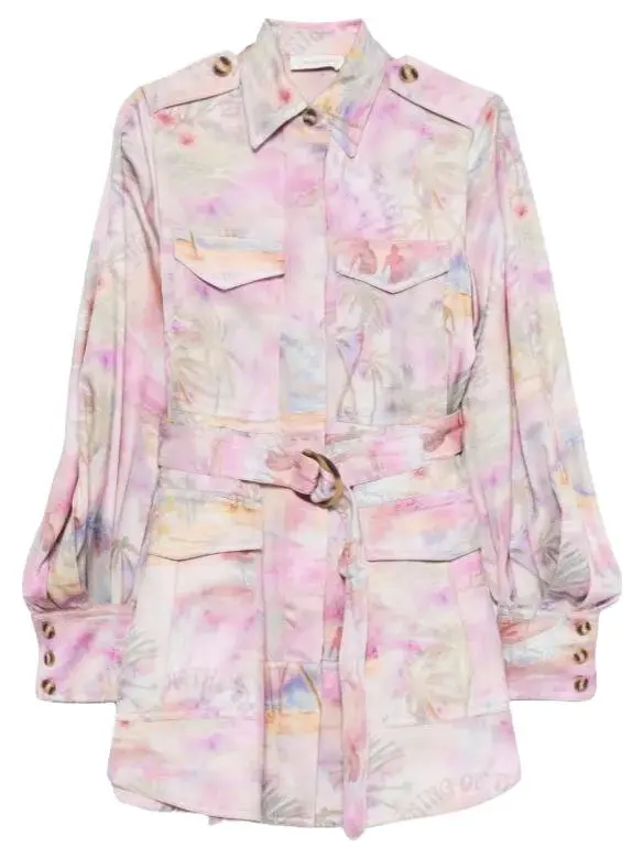 Zimmermann Dawning Belted Mini Dress - Pink