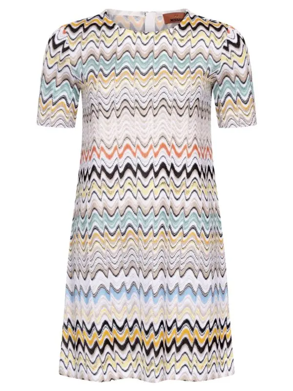Missoni Short Sleeve Zigzag Knit Dress - Nude
