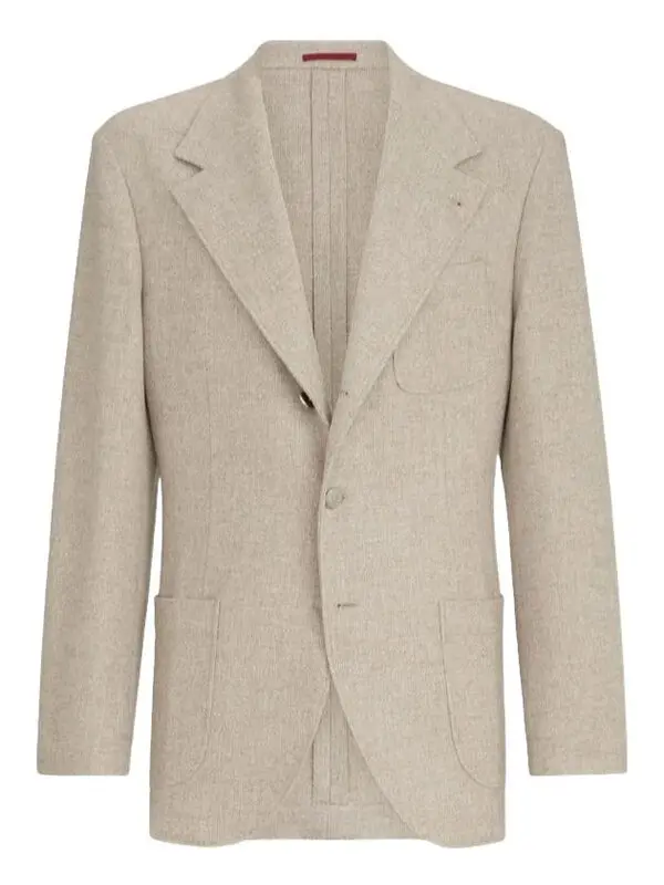 Brunello Cucinelli Cashmere-panama Deconstructed Blazer With Patch Pockets And Metal Buttons - Sand