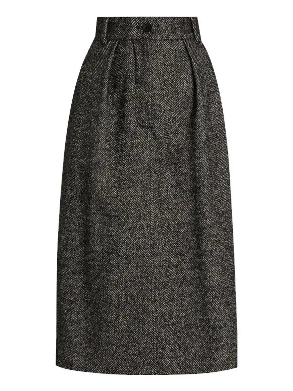 Dolce & Gabbana Pleated Herringbone Midi Skirt - Multi-color