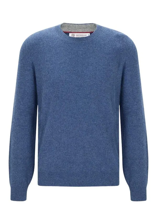 Brunello Cucinelli Crew Neck Long Sleeve Sweater - Blue