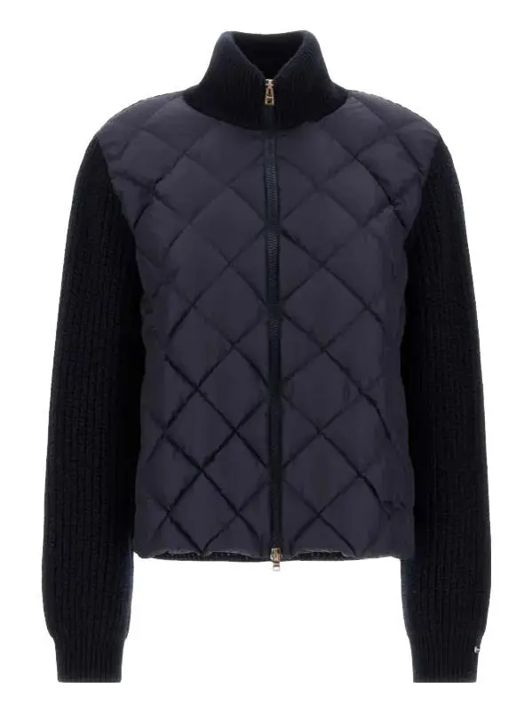Herno Quilted Panelled Zip-up Cardigan - Navy