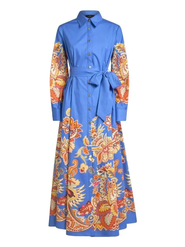 Etro Printed Poplin Shirt Dress - Blue