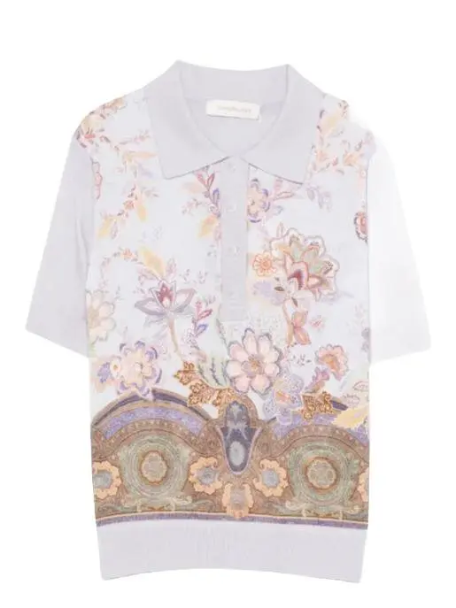Zimmermann Luna Floral Print Jersey Polo - White