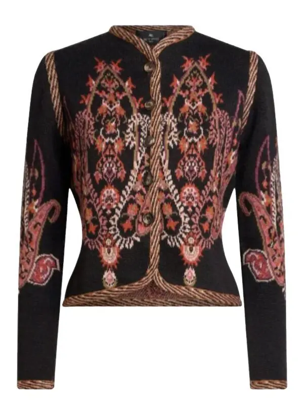 Etro Wool-blend Jacquard Cropped Cardigan - Black