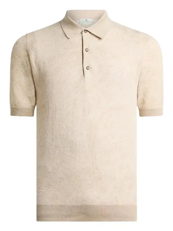 Etro Knit Cotton Polo Shirt With Floral Paisley Motif - Nude