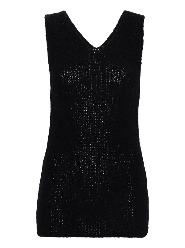Fabiana Filippi V-neck Sleeveless Imitation Lambskin Vest - Black
