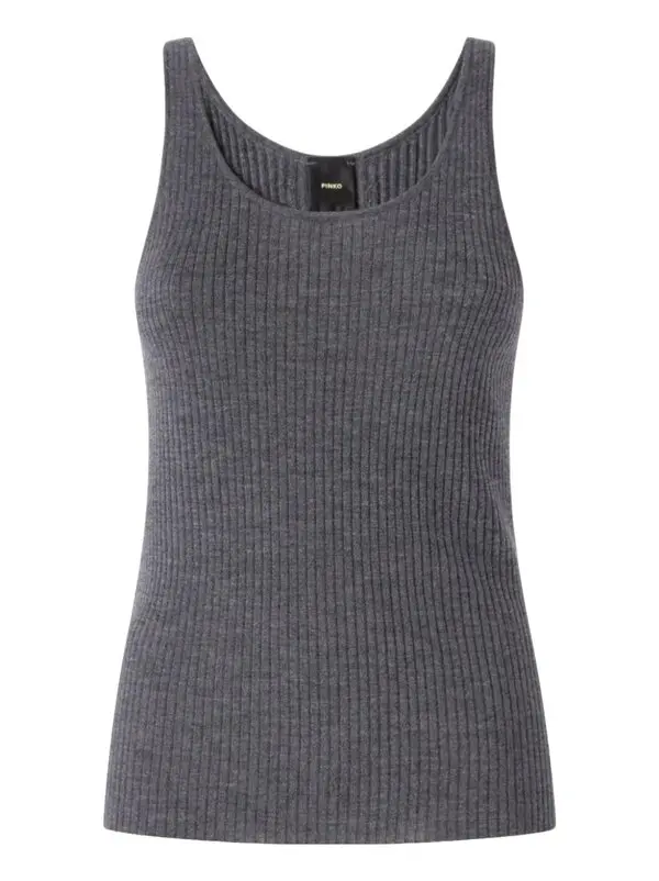 Pinko Ribbed-knit Logo Patch Tank Top - Dark Grey