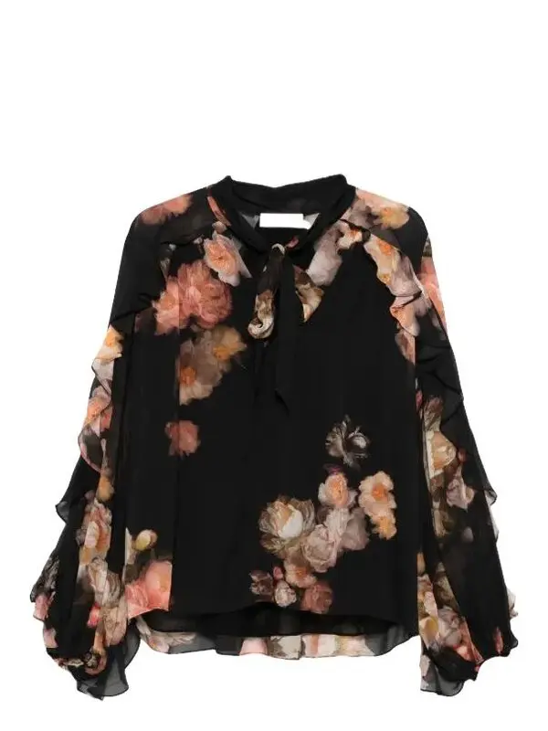 Zimmermann Ruffled Floral Print Blouse - Black