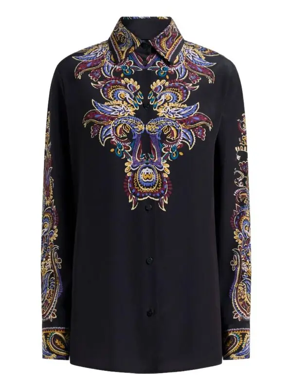 Etro Silk Paisley Print Shirt - Black