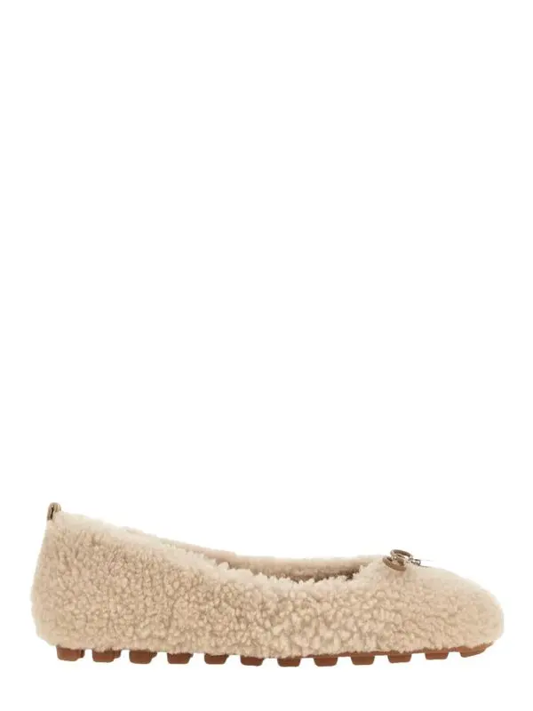 Hogan Olympia Sheepskin Ballet Flats With Bow Detailing - Ivory