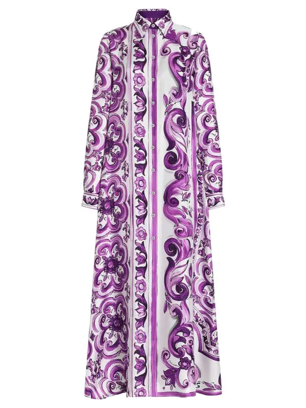 Dolce & Gabbana Maiolica Print Maxi Shirt Dress - Purple