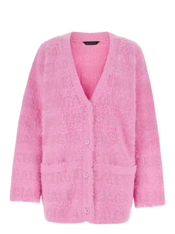 Balenciaga V-neck Oversized Knit Cardigan - Pink