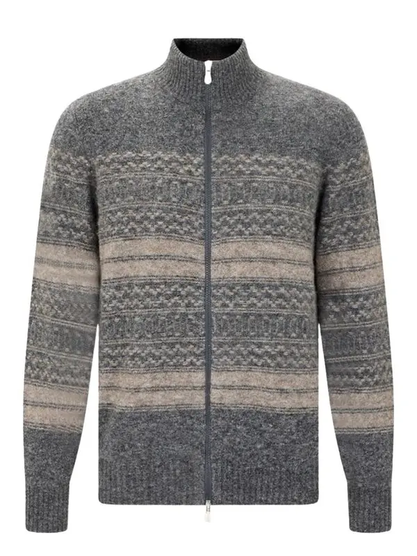 Brunello Cucinelli High-neck Long-sleeved Knitwear With Patterned Detail - Gray