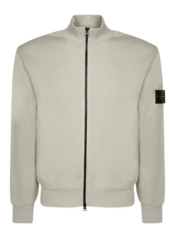 Stone Island Ribbed Stand-collar Zip-up Cardigan - Sand-colored