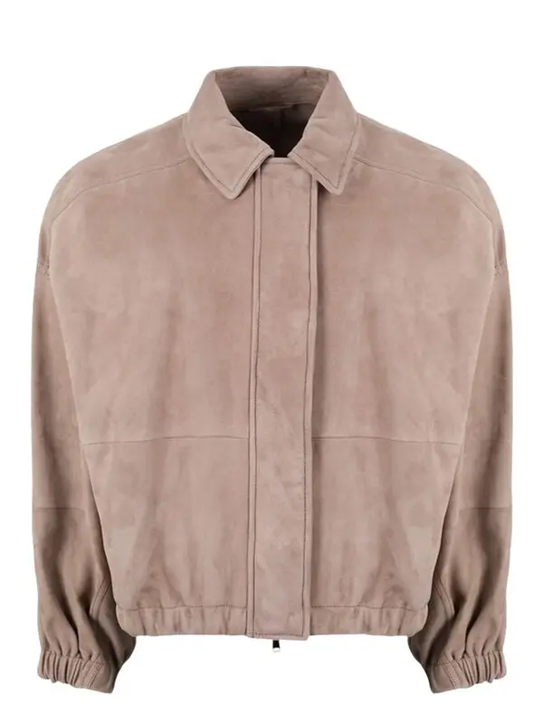 Brunello Cucinelli Collared Long-sleeved Leather Jacket - Nude