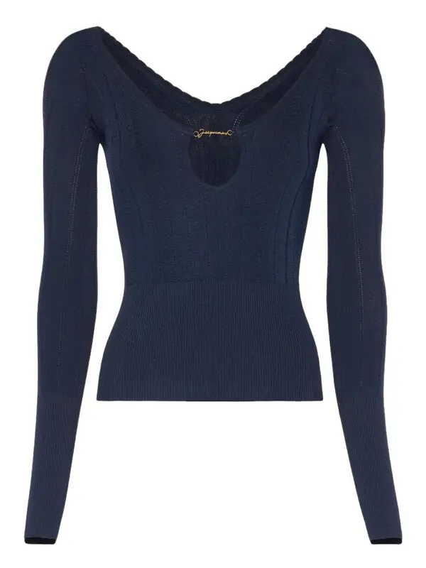 Jacquemus Ribbed Knit Top With Keyhole Neckline - Blue