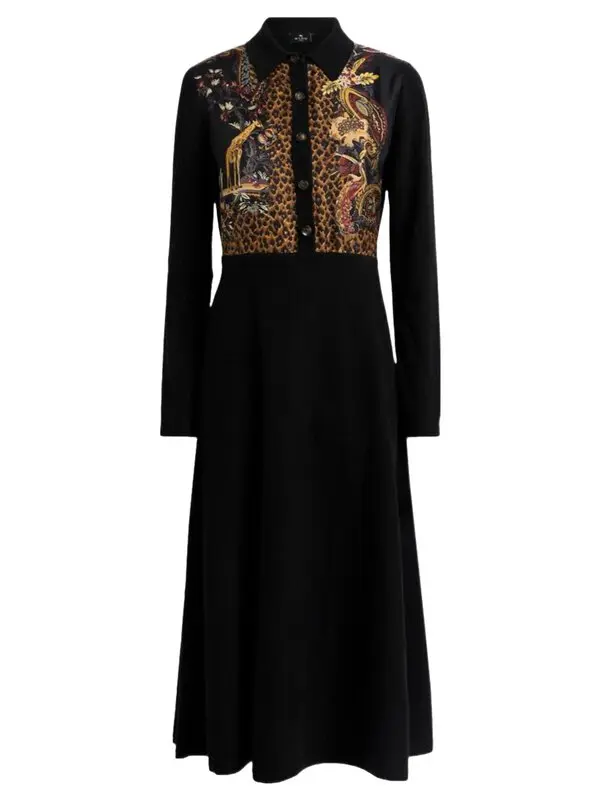 Etro Collared Long-sleeved Printed Dress - Black