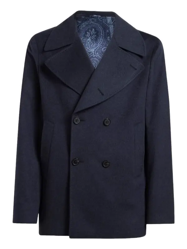 Etro Cashmere Cloth Pea Coat - Black