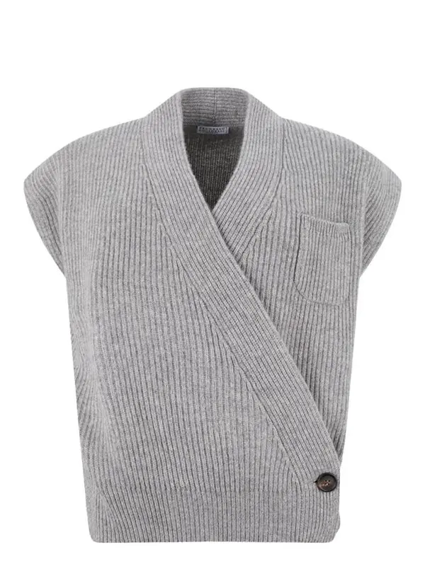 Brunello Cucinelli Ribbed Knit Short Sleeve Top - Gray
