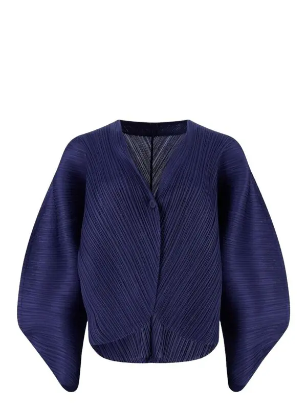 Issey Miyake Crêpe-gauze Pleated Cardigan - Blue