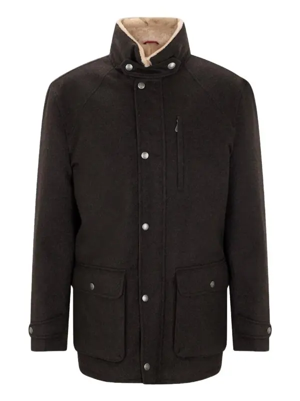 Brunello Cucinelli High Neck Long Sleeve Cotton Coat - Black