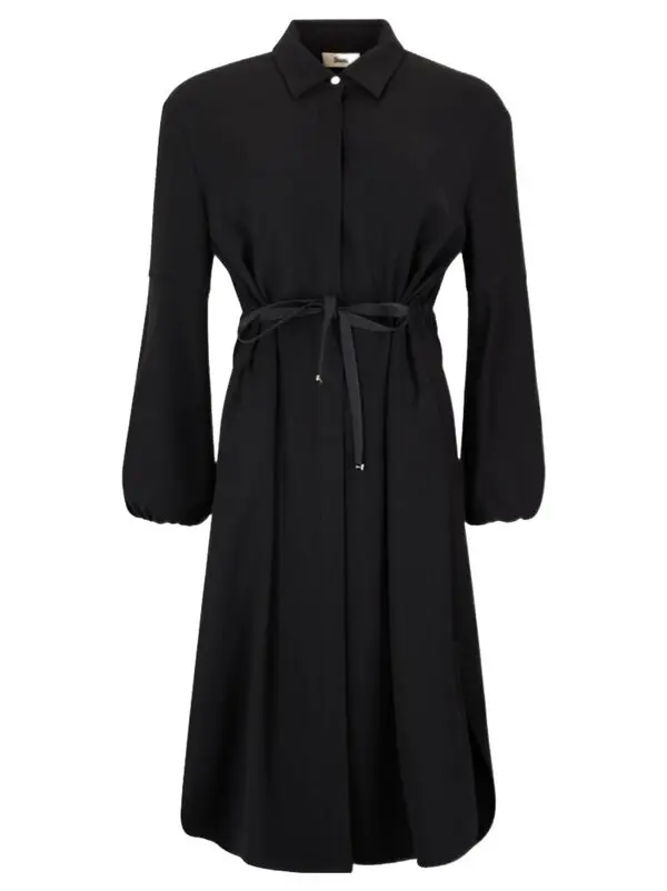 Herno Long Sleeve Collared Dress With Tie Detail - Black