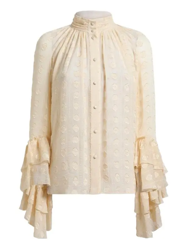 Etro Jacquard Fil Coupê Shirt With Ruffles - Nude