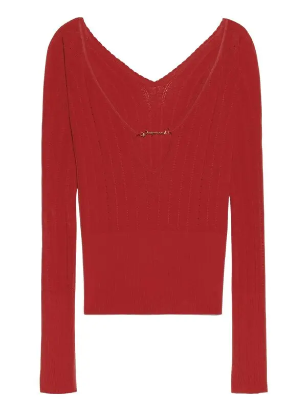 Jacquemus Pralu Ribbed Long-sleeve Top With Keyhole Detail - Red