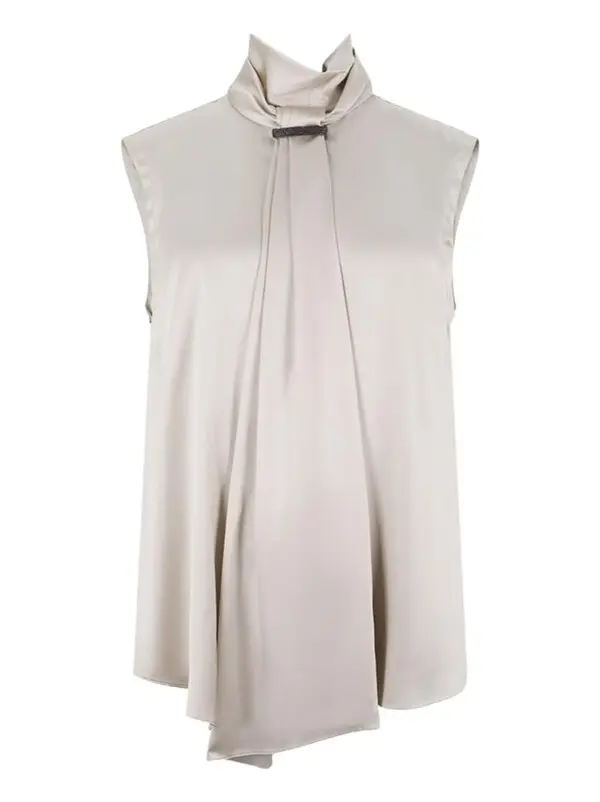 Brunello Cucinelli Sleeveless Tie Design Top - White