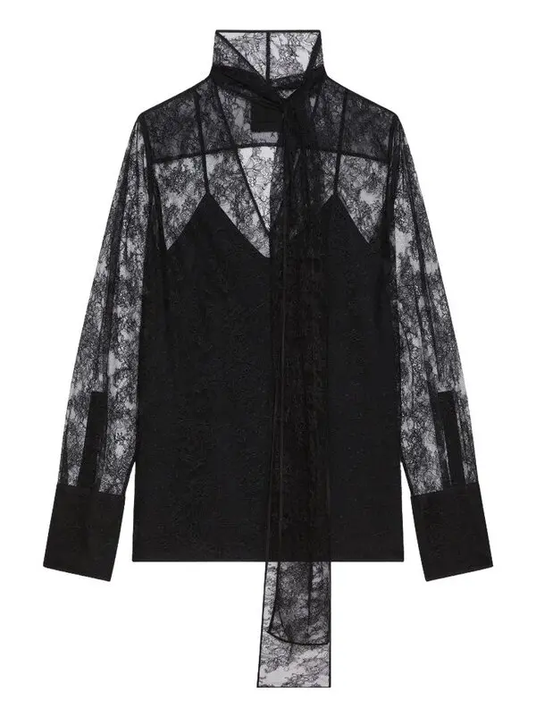 Givenchy Lace Blouse With Lavalliere Detail - Black