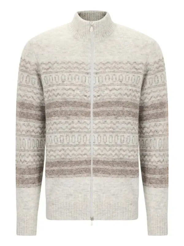 Brunello Cucinelli High-neck Long-sleeve Knitwear With Patterned Detail - White