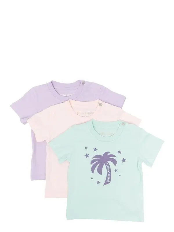 Palm Angels Set Of Three Logo Print Cotton T-shirts - Blue