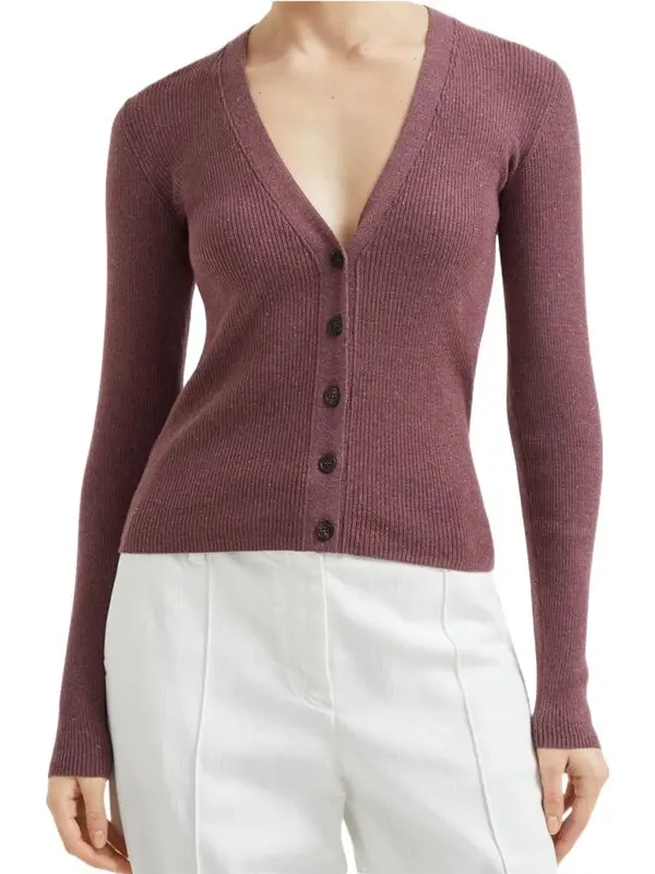Brunello Cucinelli V-neck Cardigan With Button Closure - Red