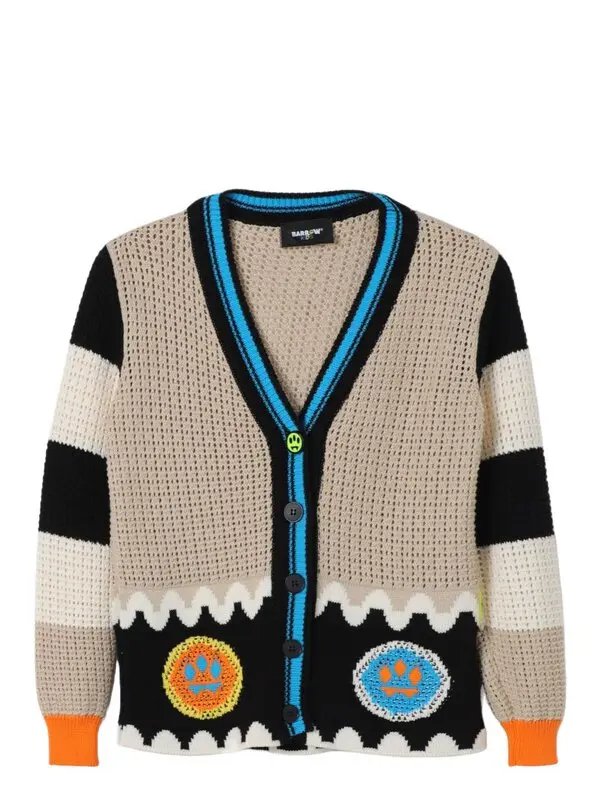 BARROW Open-knit Cotton Cardigan With Graphic Appliques - Nude