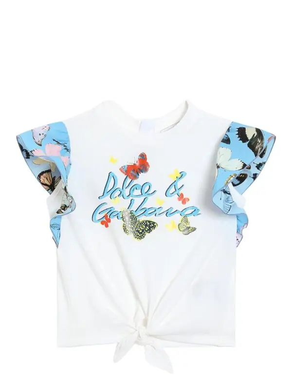 Dolce & Gabbana Butterfly Print T-shirt With Knotted Hem - No