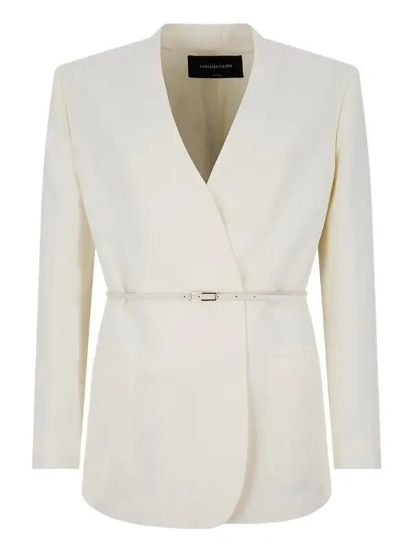 Fabiana Filippi Long-sleeved Belted V-neck Jacket - Burro