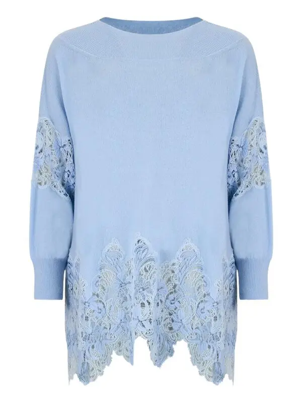 Ermanno Scervino Lace Embroidered Cashmere Sweater - Blue
