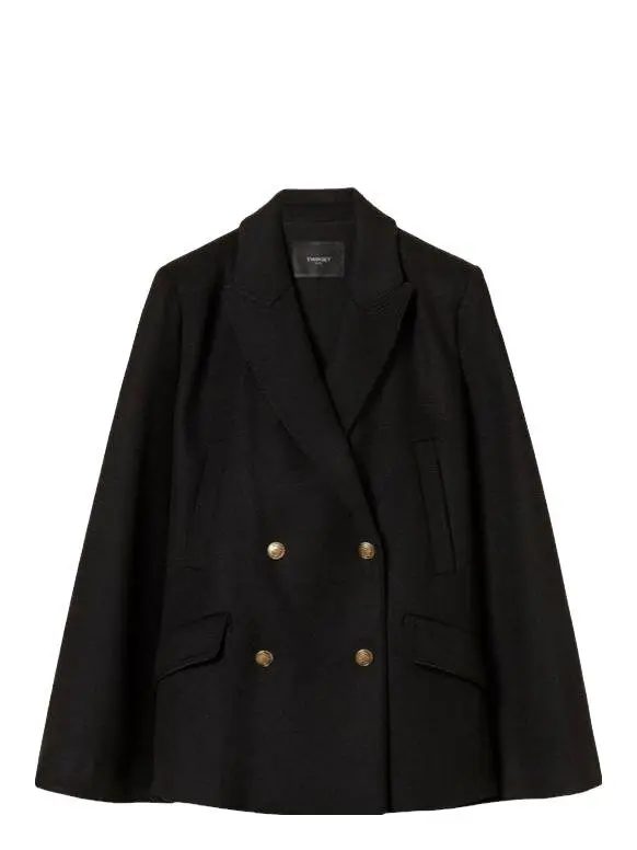 TWINSET Wool-blend Double-breasted Cape Coat With Gold Button Detail - Black