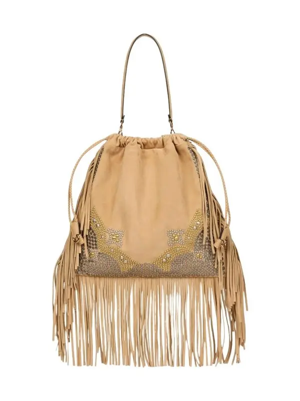 Etro Embellished Suede Shoulder Bag - Nude