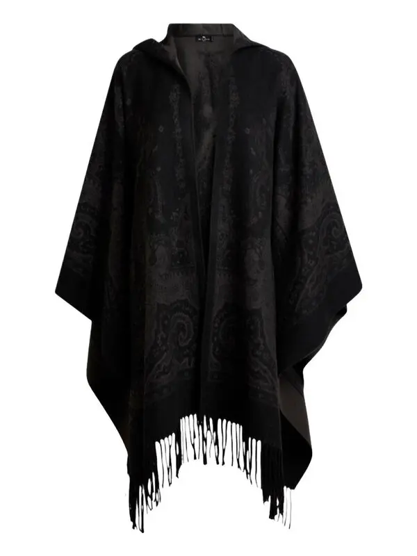 Etro Paisley Print Hooded Poncho - Black