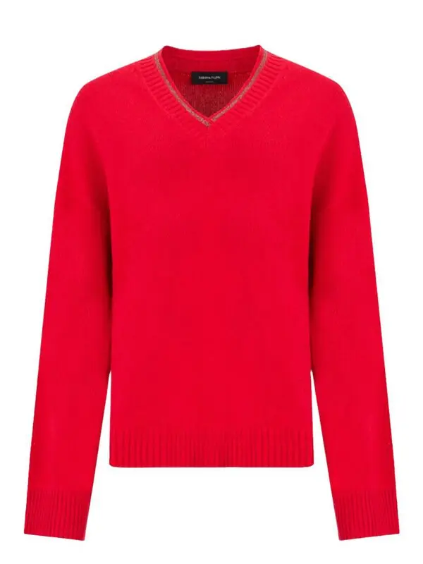 Fabiana Filippi Long-sleeved V-neck Sweater - Red